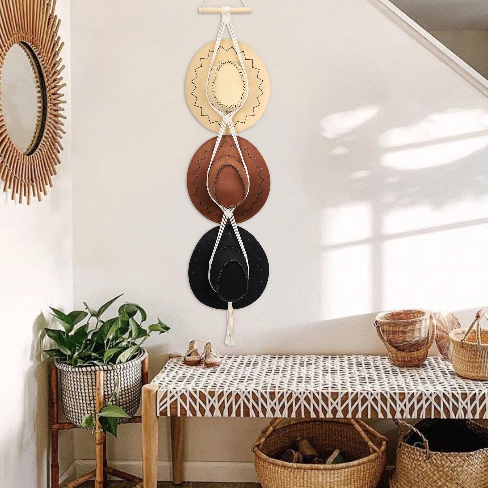 Snapklik.com : Macrame Hat Hangers Boho Hat Rack For Wall Hat Holder ...
