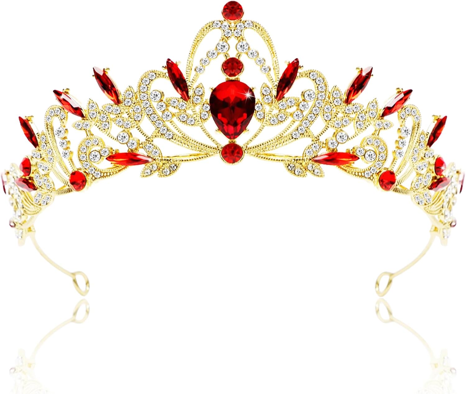 Amazon.com: Casoty Gold Crown, Crowns for Women, Red Gold Crown with 4 ...