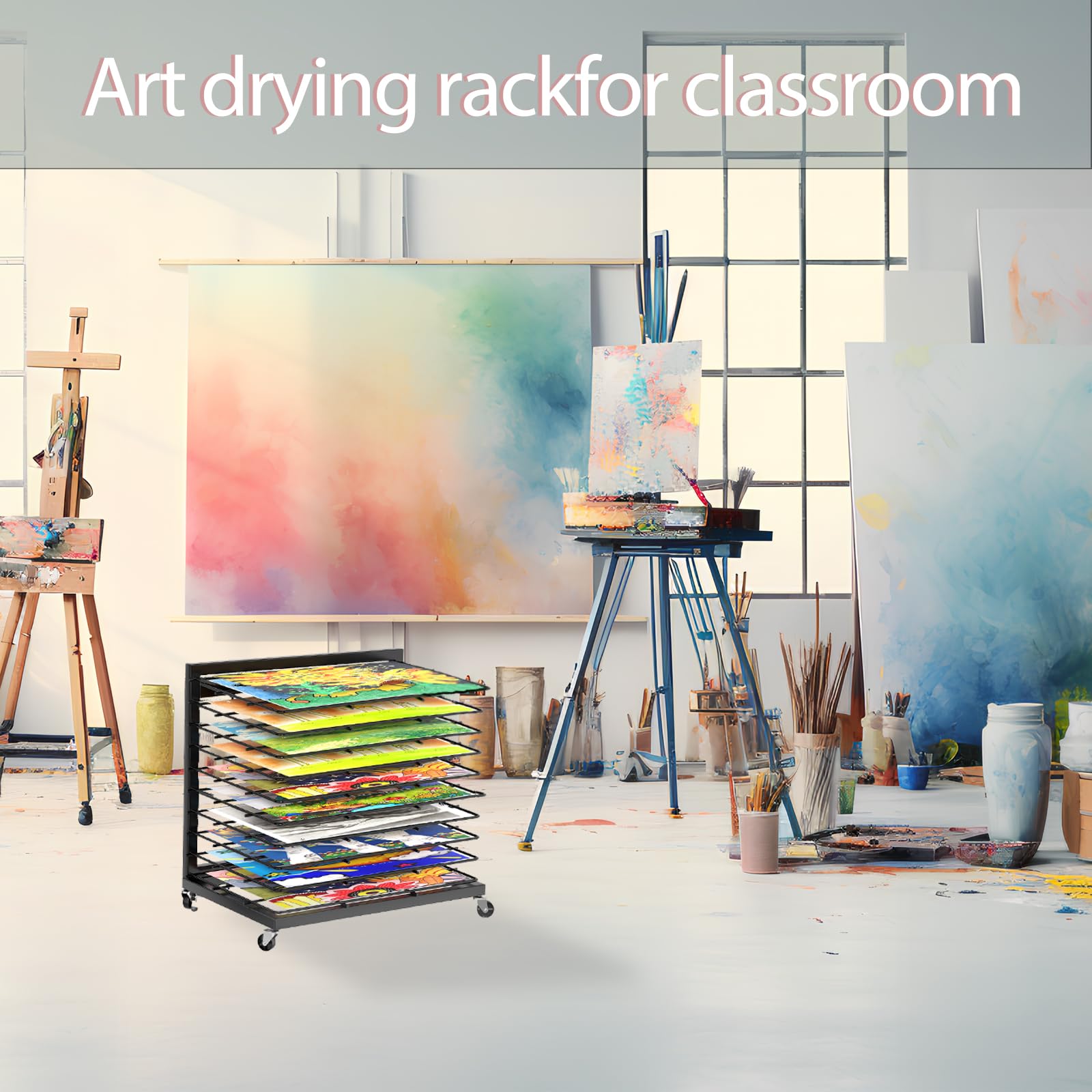 Mobile 9-Shelf Rolling For Paintings – Heavy Duty Metal Storage ...