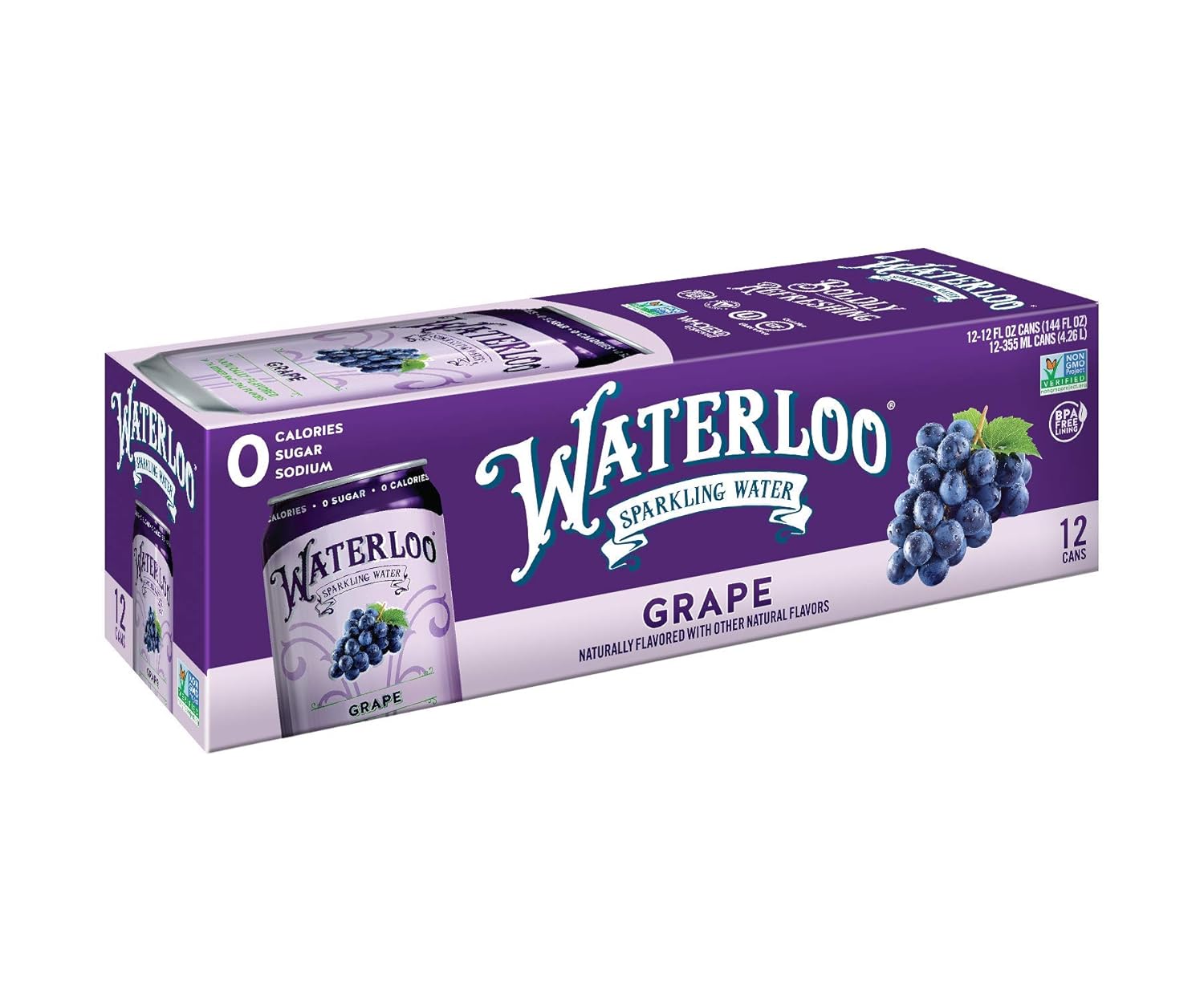 Amazon.com: Waterloo Sparkling Water, Grape Naturally Flavored, 12 Fl ...