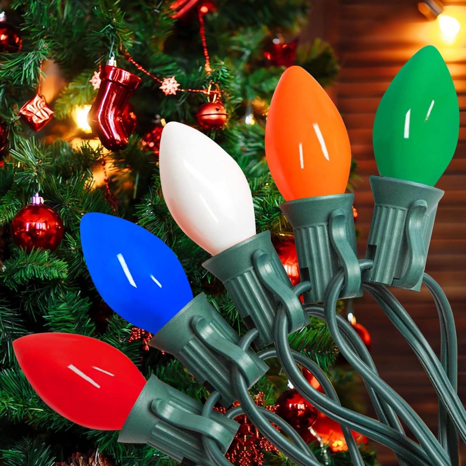 C7 Vintage Christmas Lights Outdoor Multicolor Tree String, 25FT ...