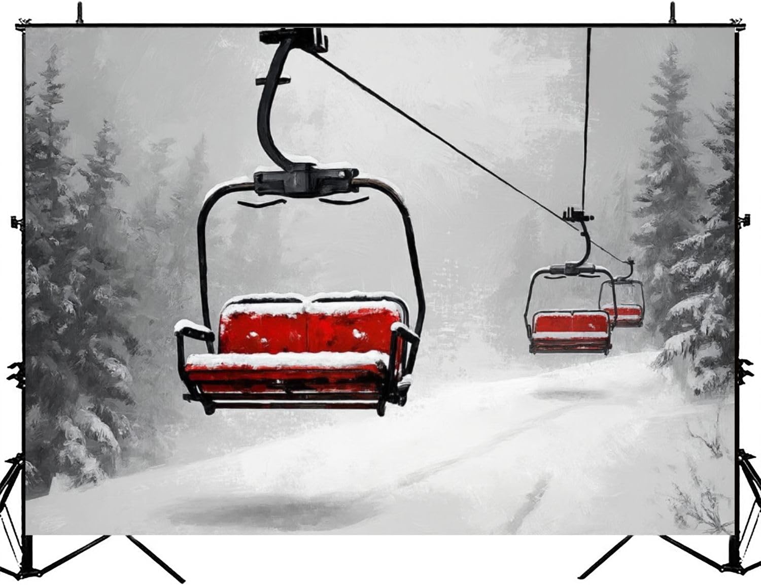 Amazon.com : 5x7ft Photography Backdrop Ski Lift Black White Snowy ...
