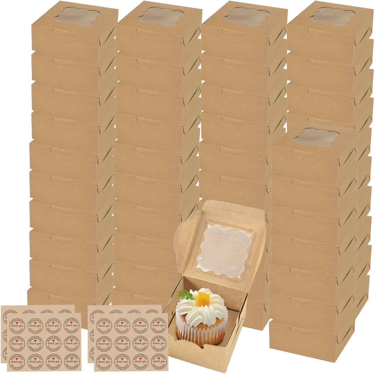 DYUEE Brown Bakery Boxes with Window 48Pcs Mini Takeaway Cake Boxes Pie ...
