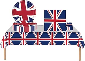 37Pcs Union Jack Party Tableware,UK Flag Plastic Table Cloth,Paper ...