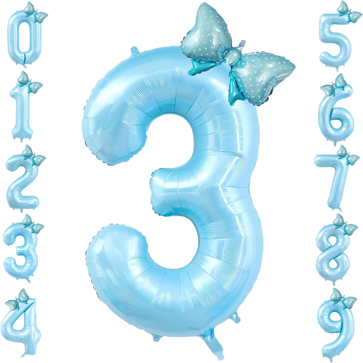 Amazon.com: 40 inch Number 3 Balloon with Bow Blue Happy Birthday Jumbo ...