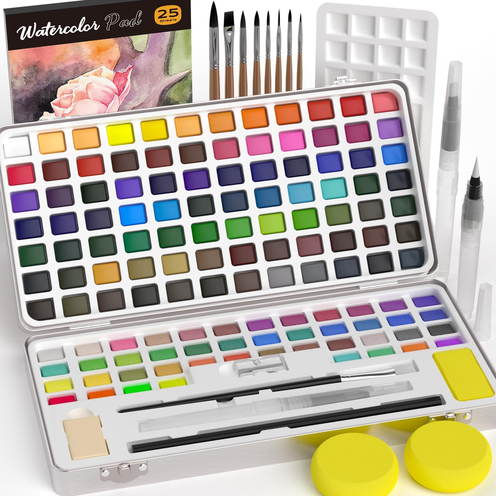 Nicpro Watercolour Paint Set, 48 Water Colors Kit with 8 Synthetic ...