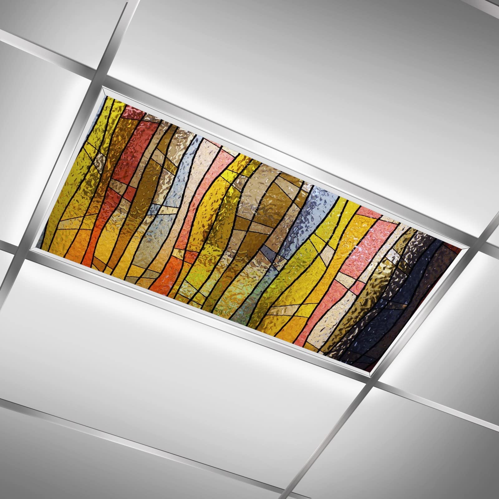 MSINMKOK 2ft x 4ft Fluorescent Light Covers Retro Stained Glasses ...