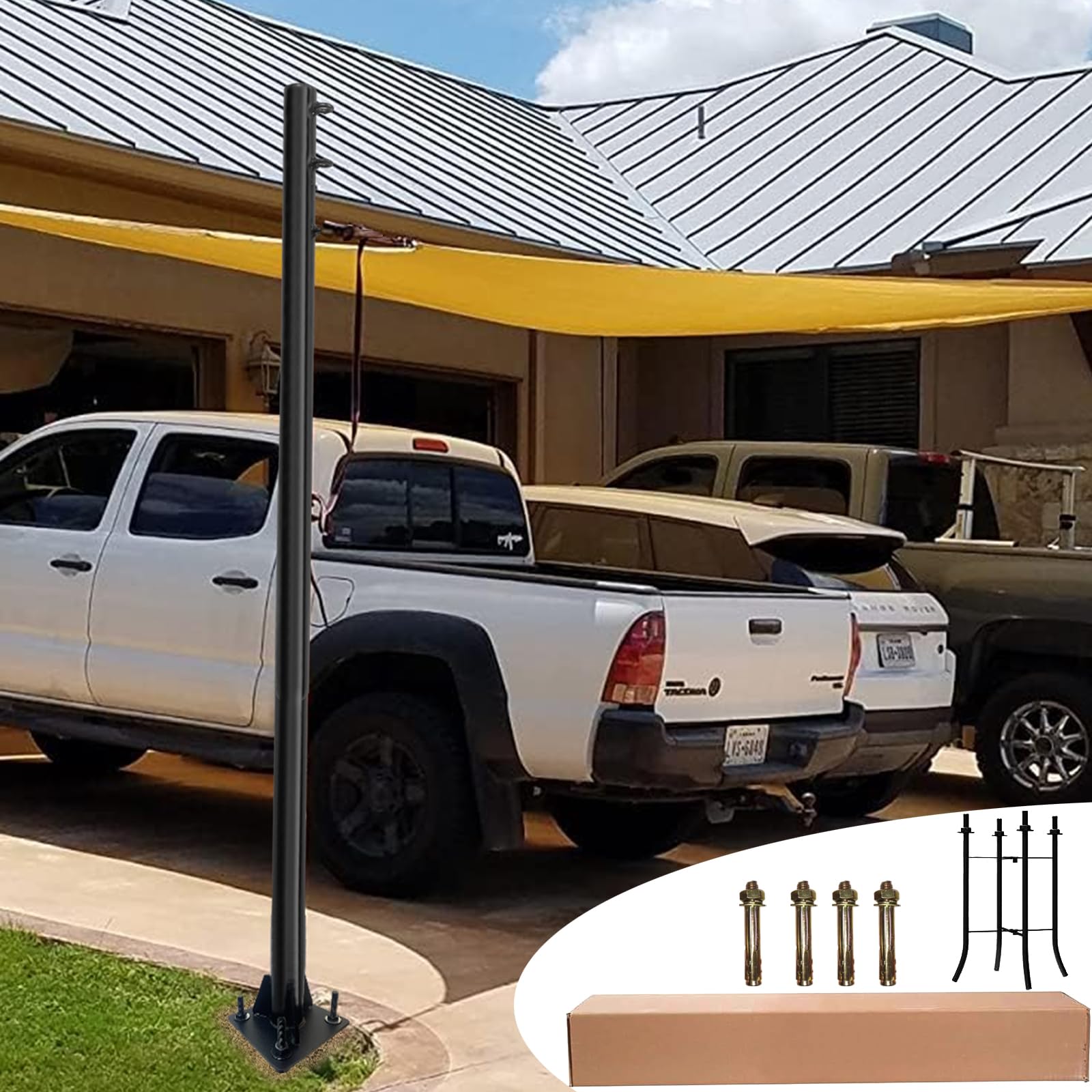 Amazon.com : Stainless Steel Shade Sail Poles,12ft Outdoor Sun Shade ...