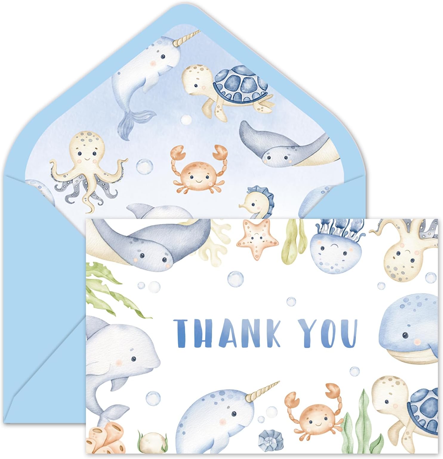 Amazon.com : Jetec 48 Sets Sea Animal Thank You Cards Baby Shower Thank ...