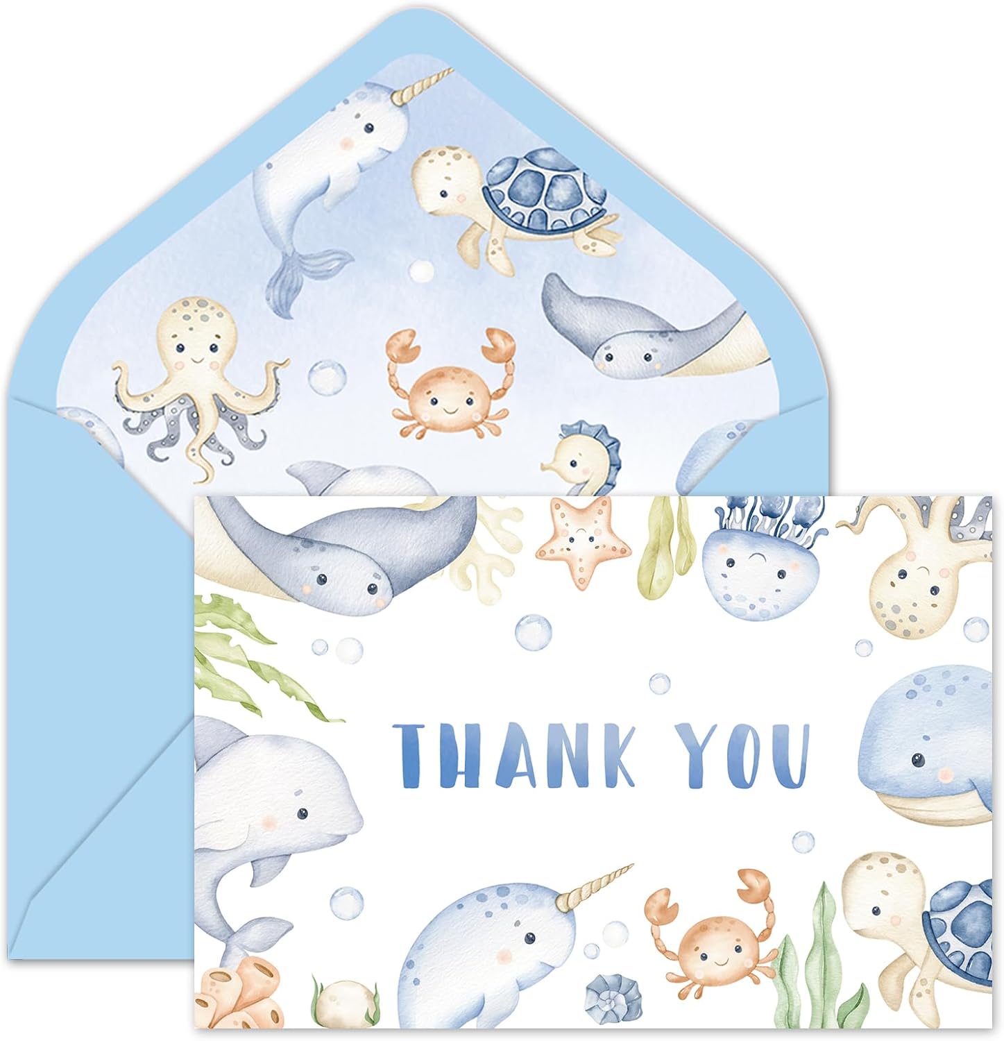 Amazon.com : Whaline 24Pcs Under the Sea Thank You Cards Watercolor ...