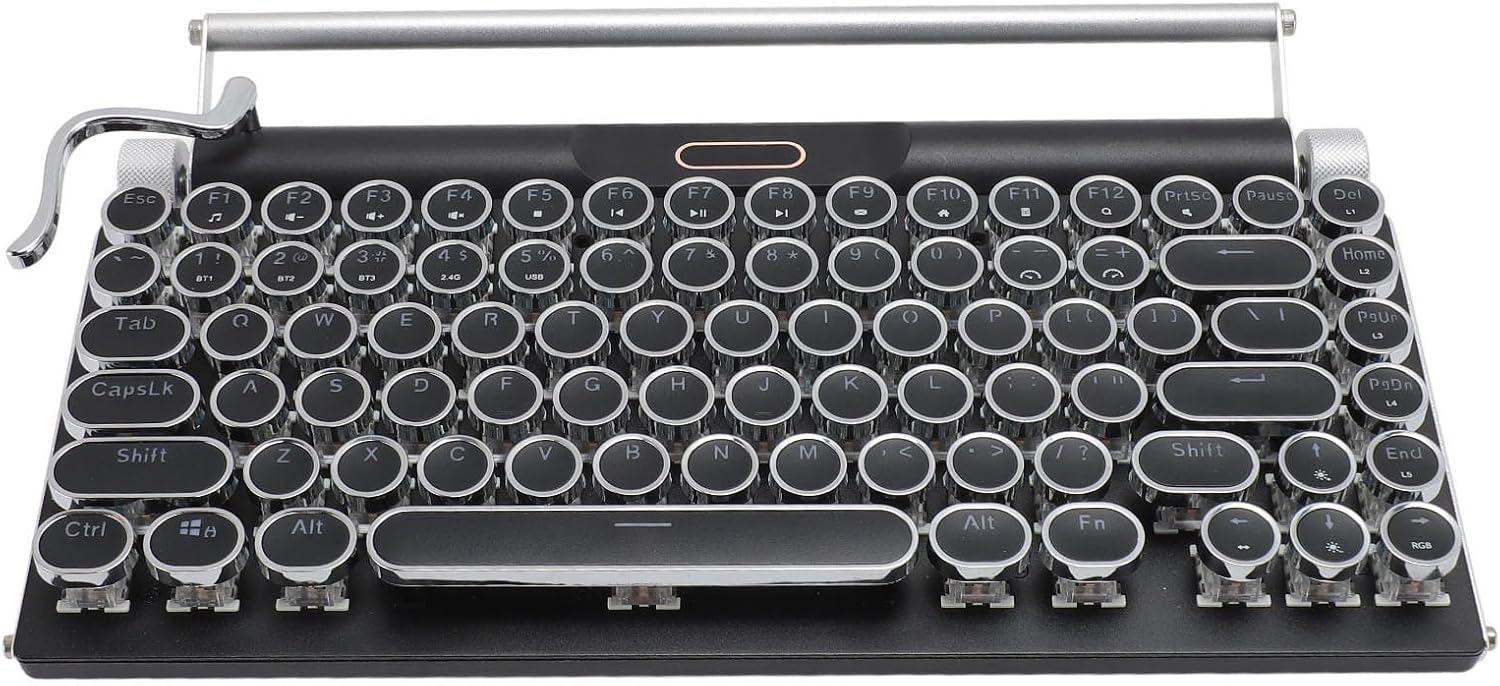 Bewinner Retro Typewriter Keyboard Wireless, 83 Key Punk Round Keycap ...