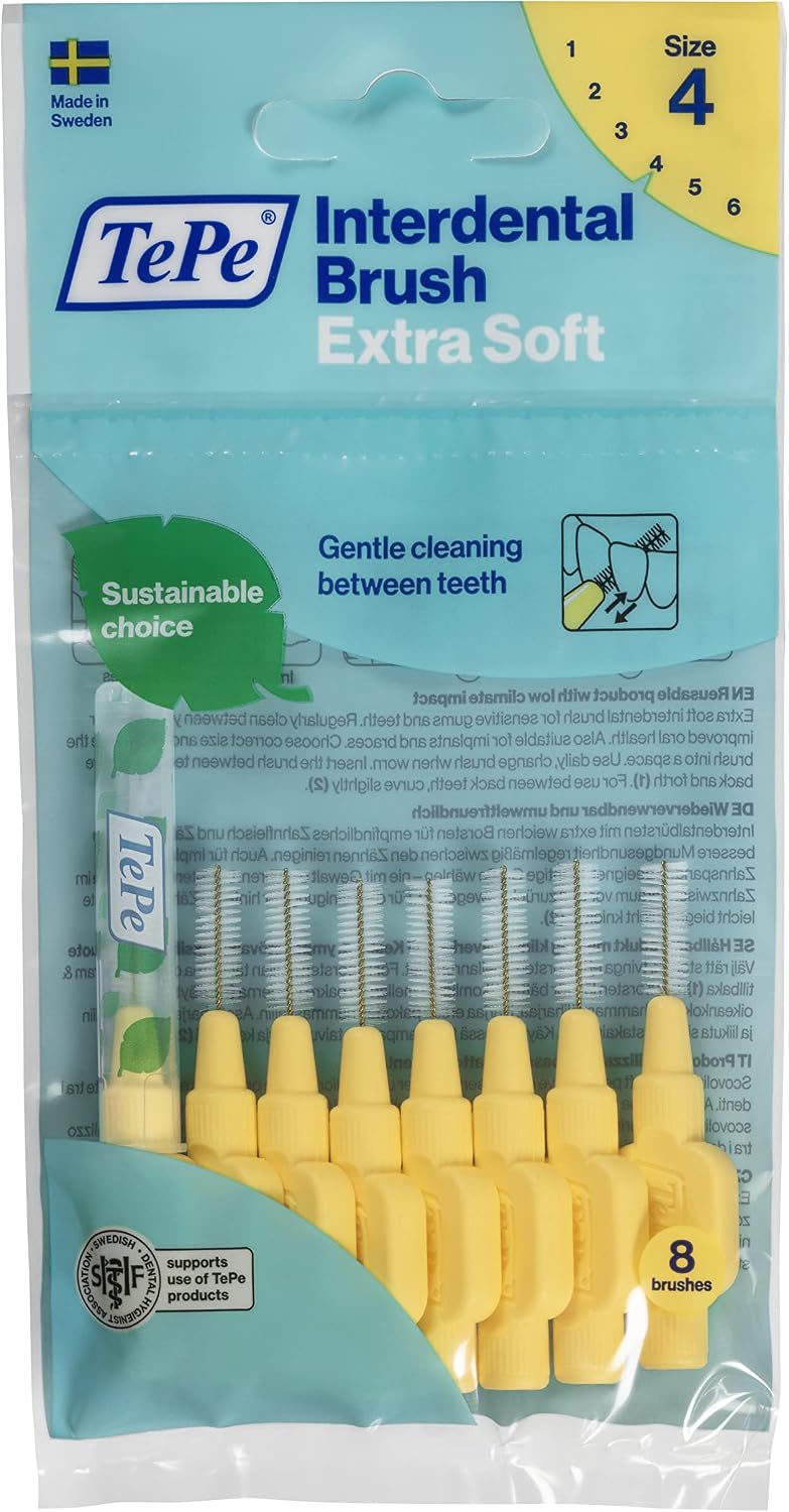 TePe Interdental Brush Extra Soft Yellow (ISO size 4) 6pcs, Yellow ...