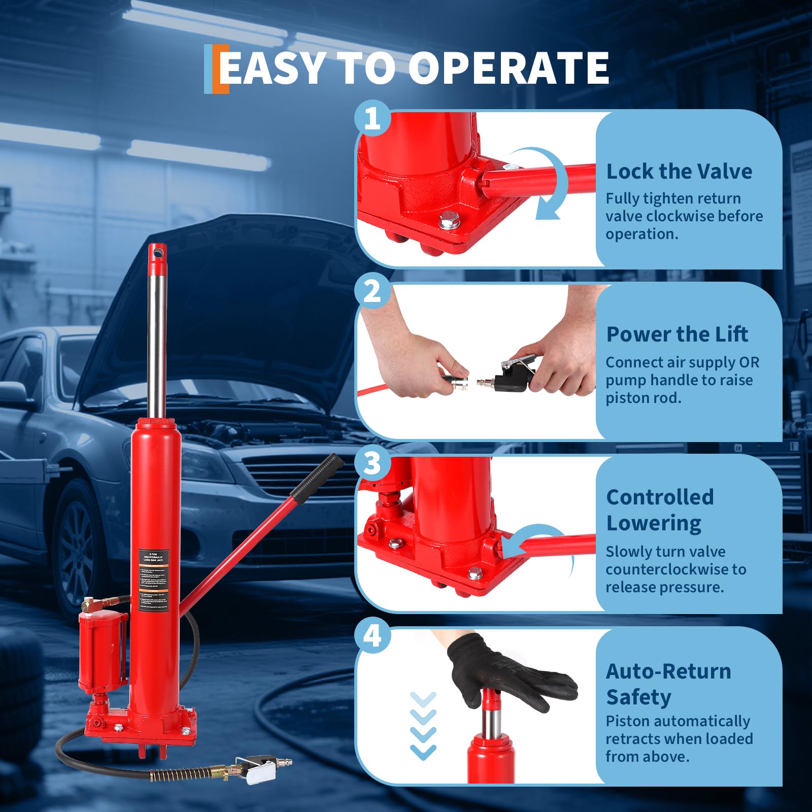 Snapklik.com : GarveeTech 8 T Air/Hydraulic Long Ram Jack, Engine Hoist ...