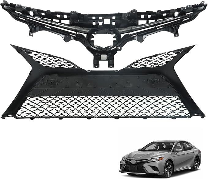 Amazon.com: munirater Front Bumper Grille Grill Assembly Upper & Lower Glossy Black 2Pcs ...