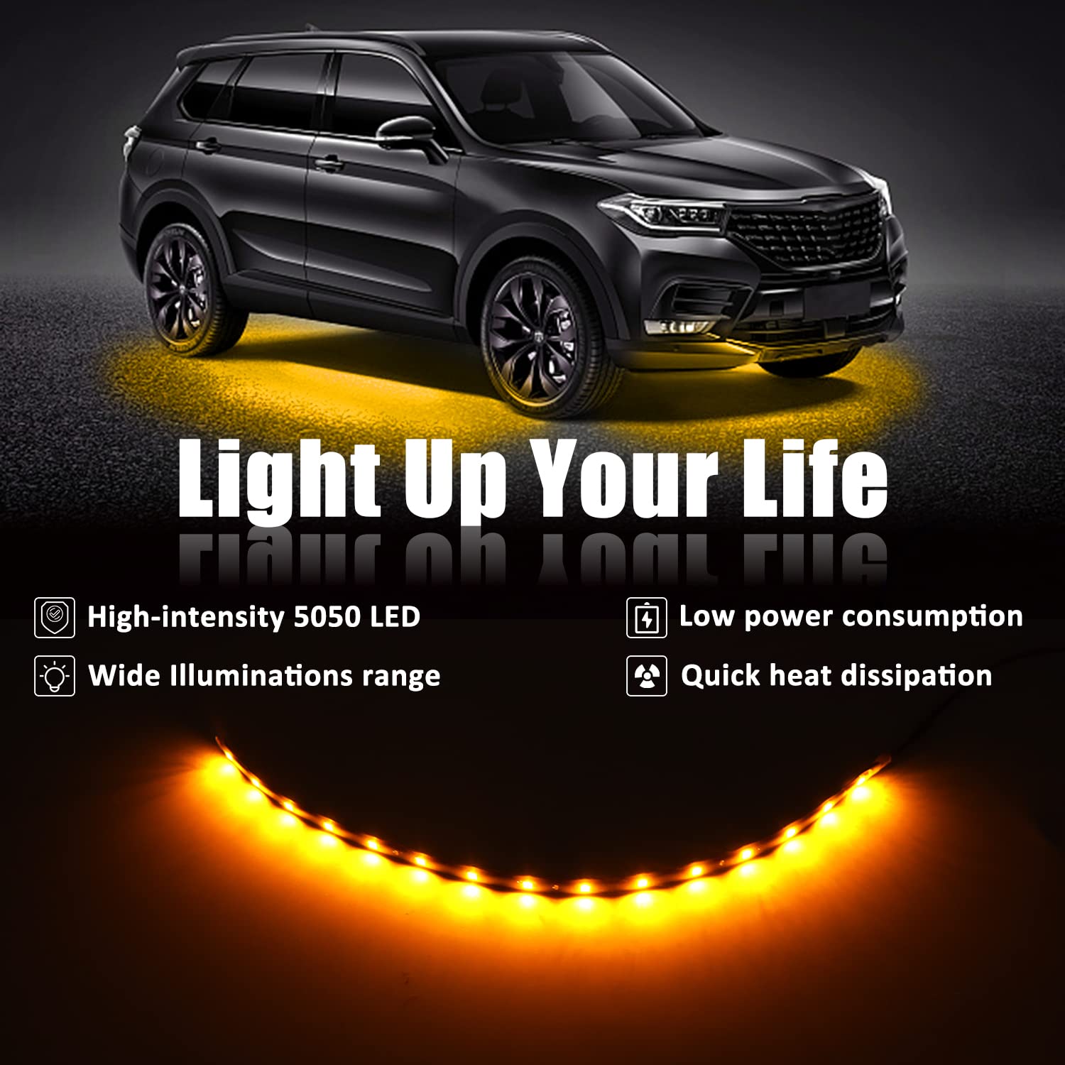 Snapklik.com : Yellow 12v 15 Led 30cm Car Flexible Waterproof Underbody ...