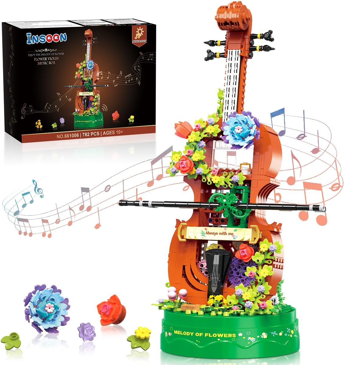 Amazon.com: INSOON Flowers Violin Music Box Building Set with Light ...