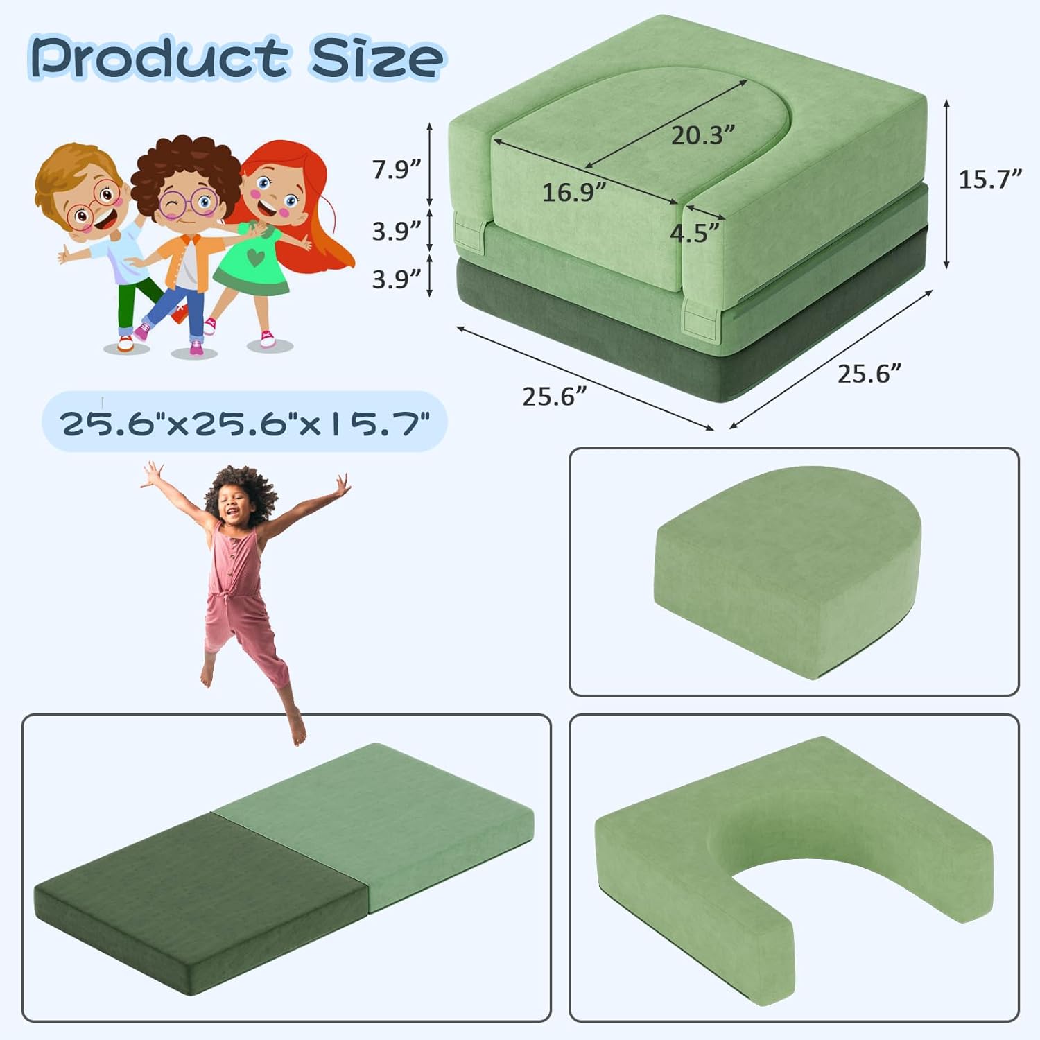 Pelnuies Nugget Kids Couch, 3 PCS Play Couch Sofa for Kids, Imaginative ...