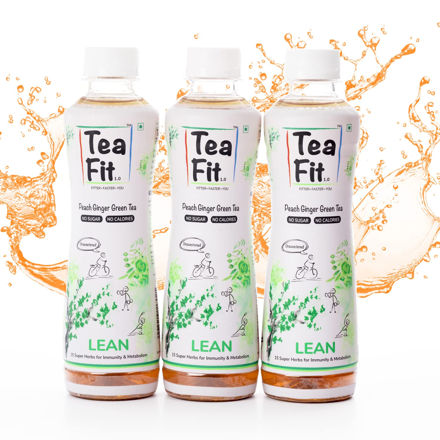 TeaFit LEAN ZERO SUGAR Peach Ginger Unsweetened Ice Tea (Pack of 6 X ...