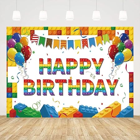 Amazon.com : Panelee Building Blocks Party Backdrop, Building Blocks ...