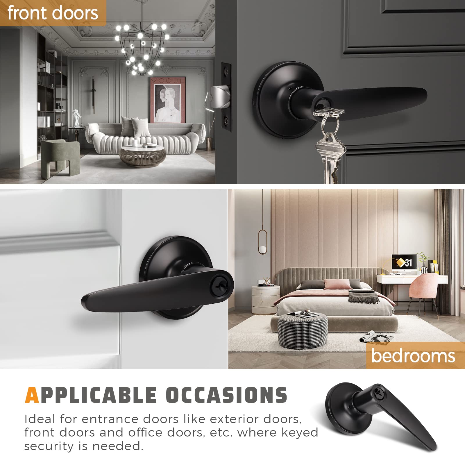 Snapklik.com : KNOBWELL 10 Pack Matte Black Keyed Alike Entry Door ...