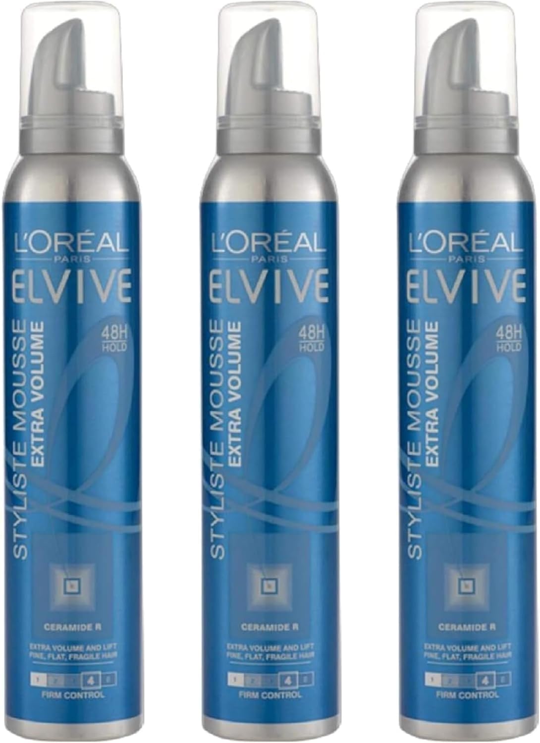 3 x Elvive Styliste Extra Volume Mousse 150ml - 48H Hold - Firm Control ...