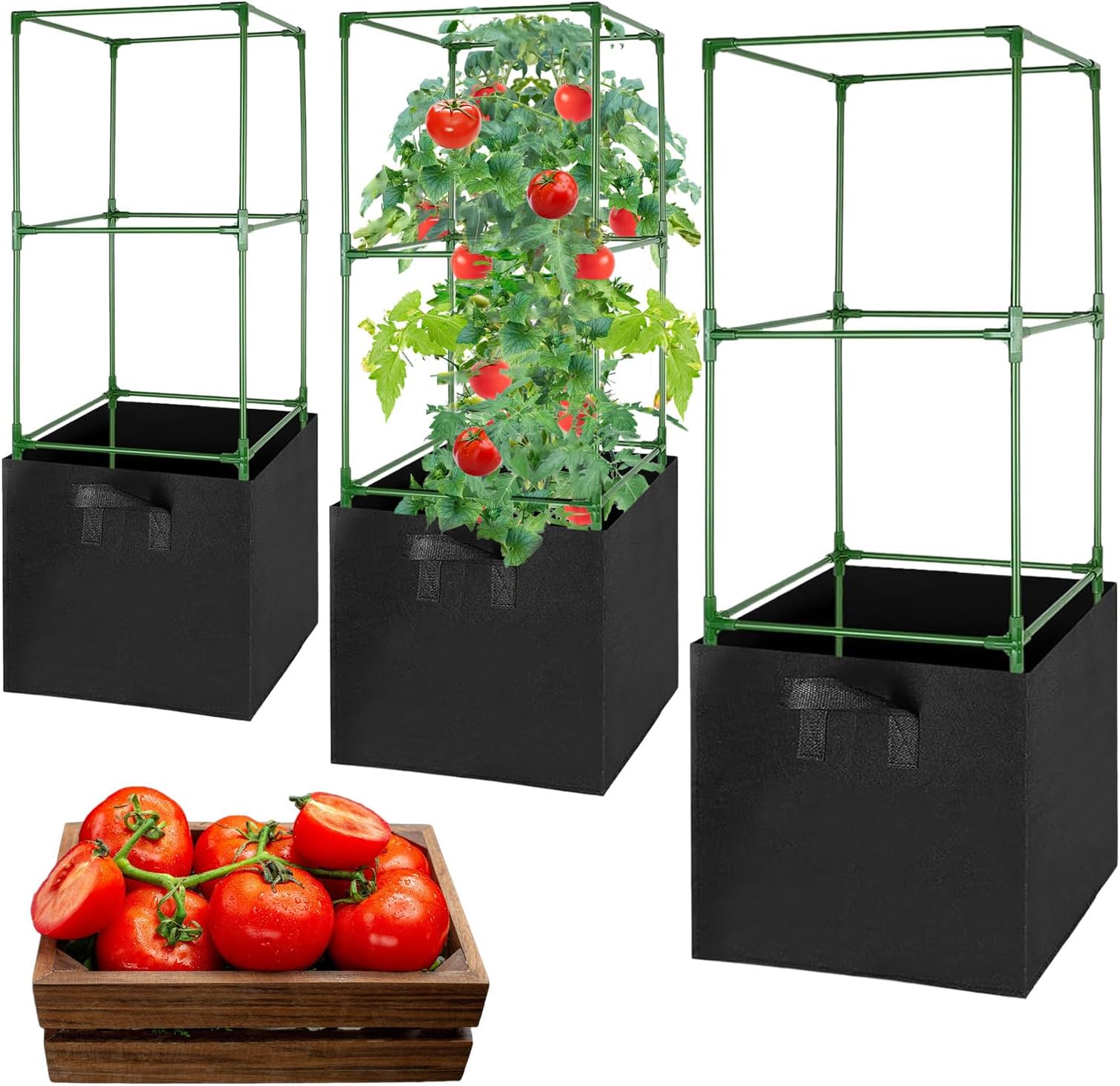 Amazon.com : ANPHSIN Tomato Cages with 17 Gallon Grow Bags - 46'' Heavy ...