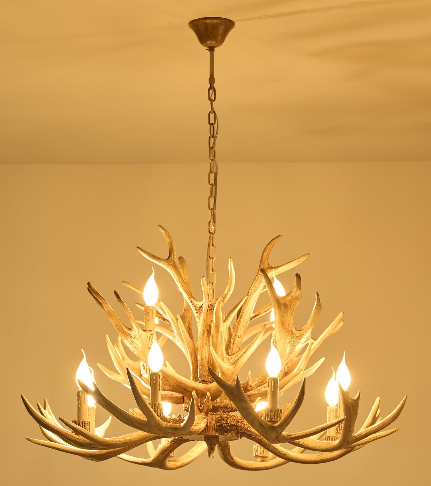 Hubrin Farmhouse Antler Chandelier 12 Light, Double layer Antler Light ...