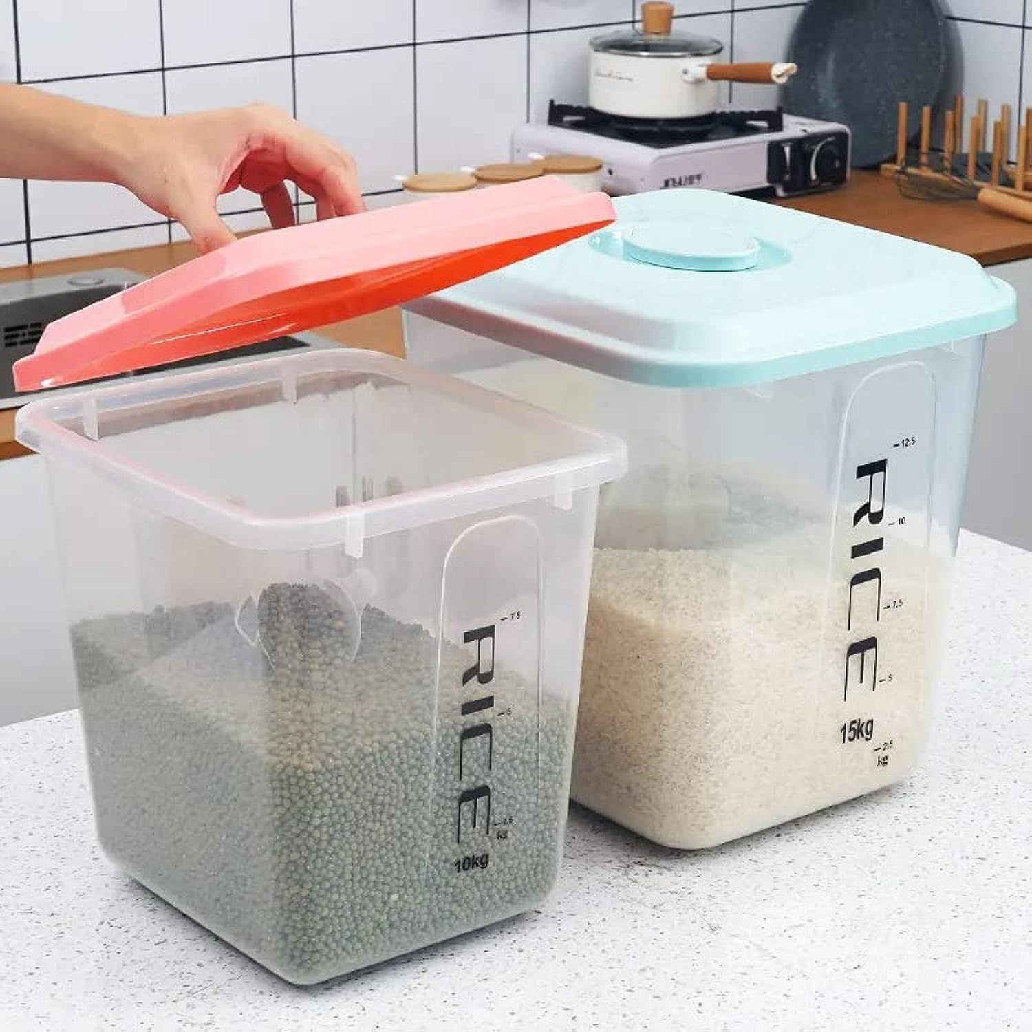 Premify Rice Container Set of 2pcs-Airtight Food Storage Container with ...