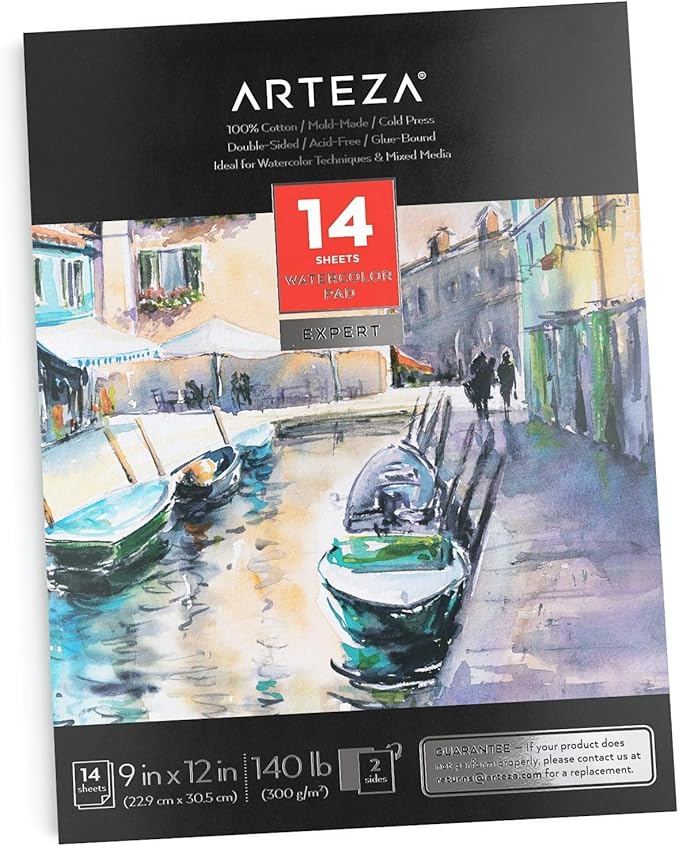Amazon.com: ARTEZA Watercolor Paper, 14 Sheets, 9x12 Inches Watercolor ...