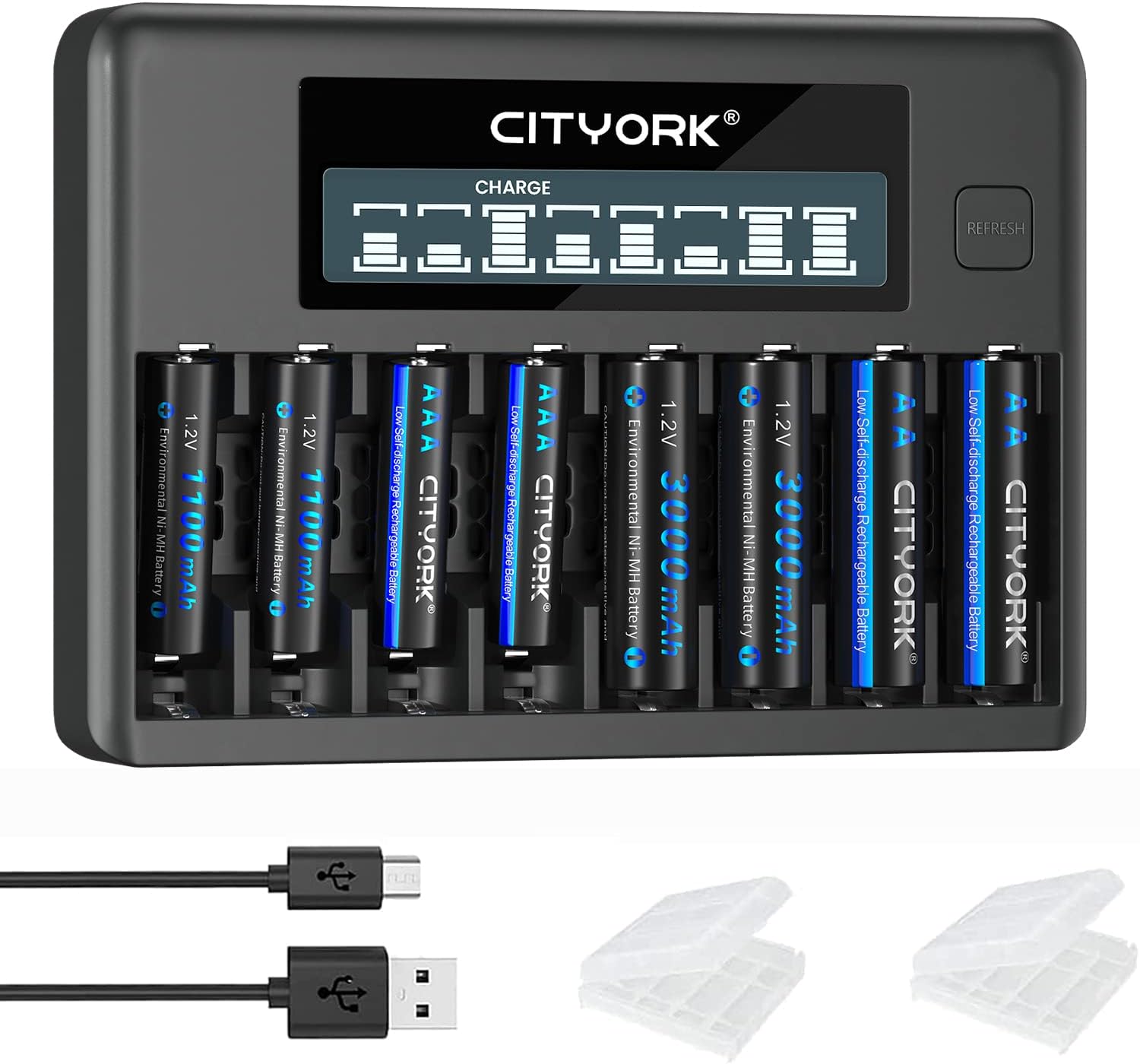 Amazon.com: CITYORK 8 Bay AA/AAA Rechargeable Battery Charger with 4 ...