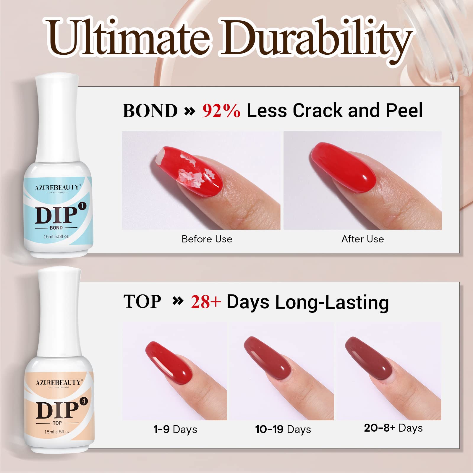 AZUREBEAUTY 5+3 Pcs Dipping Powder Liquid Set- 15ml Large Capacity Dip ...