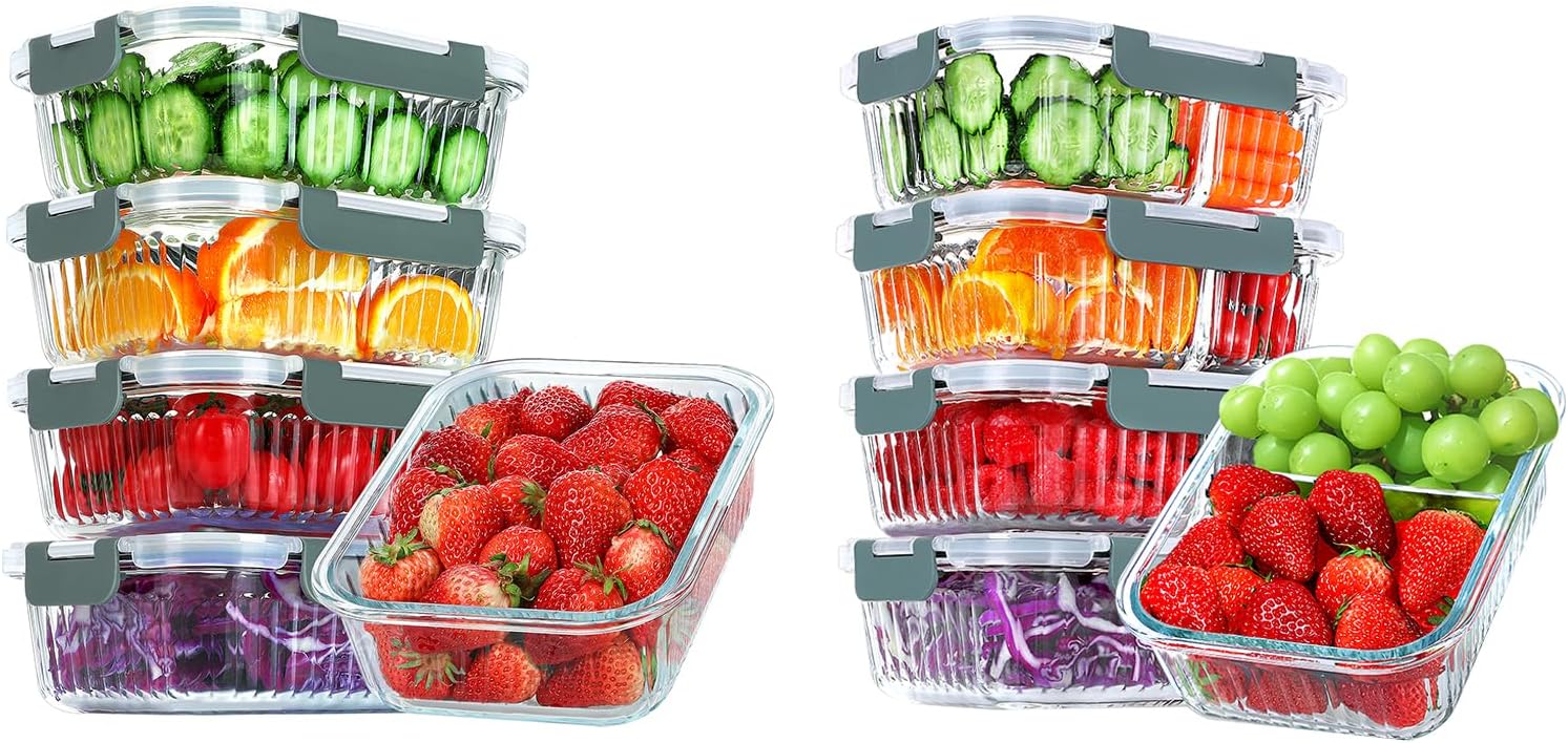 Amazon.com: KOMUEE 5 Packs 36 oz Glass Food Storage Containers Set ...