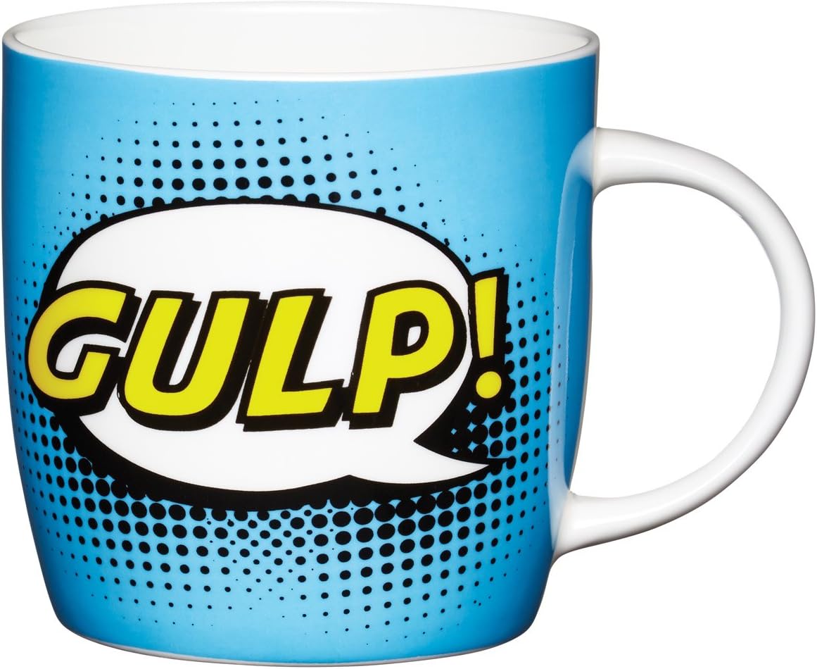KitchenCraft Gulp Comic Strip Barrel Shaped Mug, China, Blue, 425 ml ...