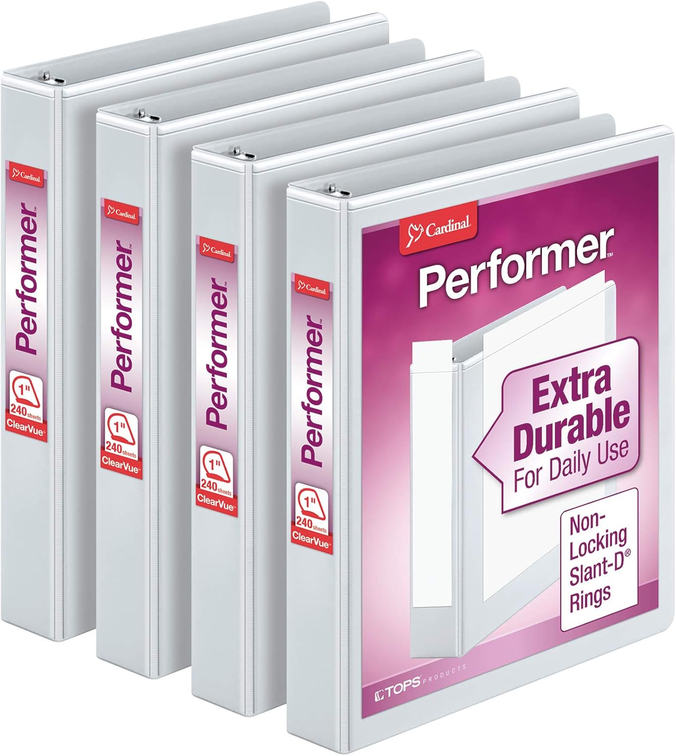 Cardinal Performer 3-Ring Binders, 1", Non-Locking Slant-D Rings, 240 ...