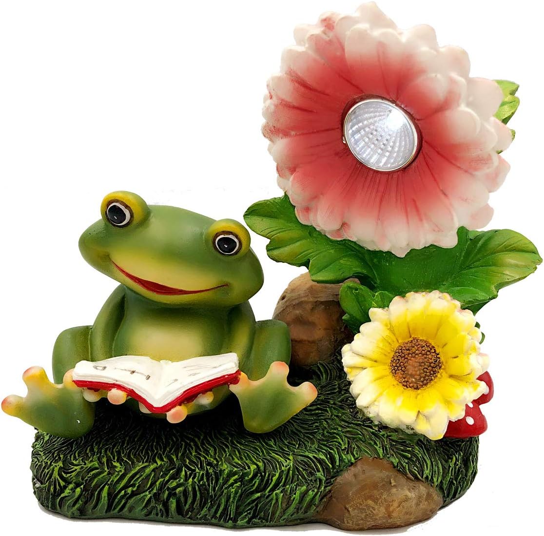 Amazon.com: Solar Powered Frog with Flowers Outdoor LED Garden Light ...