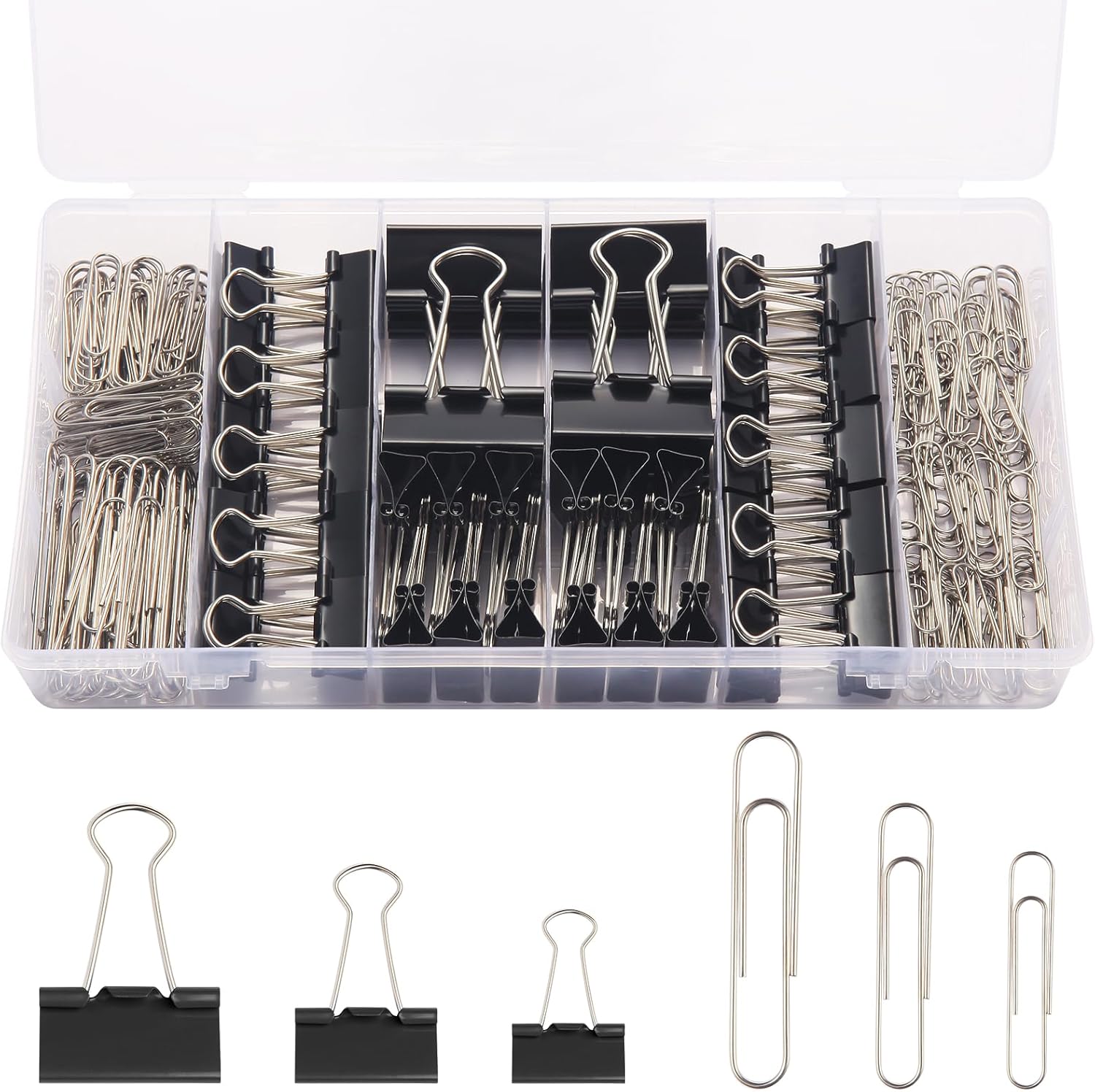 Amazon.com : 240 Pcs Black Paper Clips Assorted Sizes and Binder Clips ...