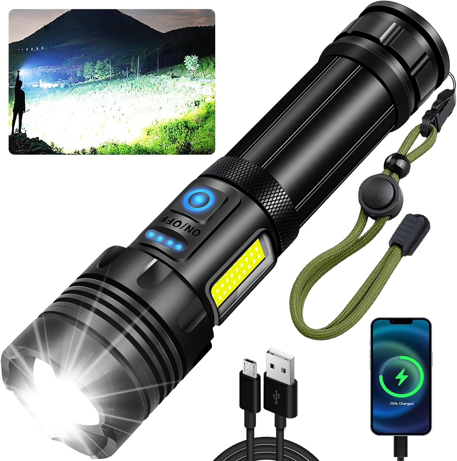 Amazon.com: ALSTU Linterna LED recargable de alto lúmenes: 990.000 ...