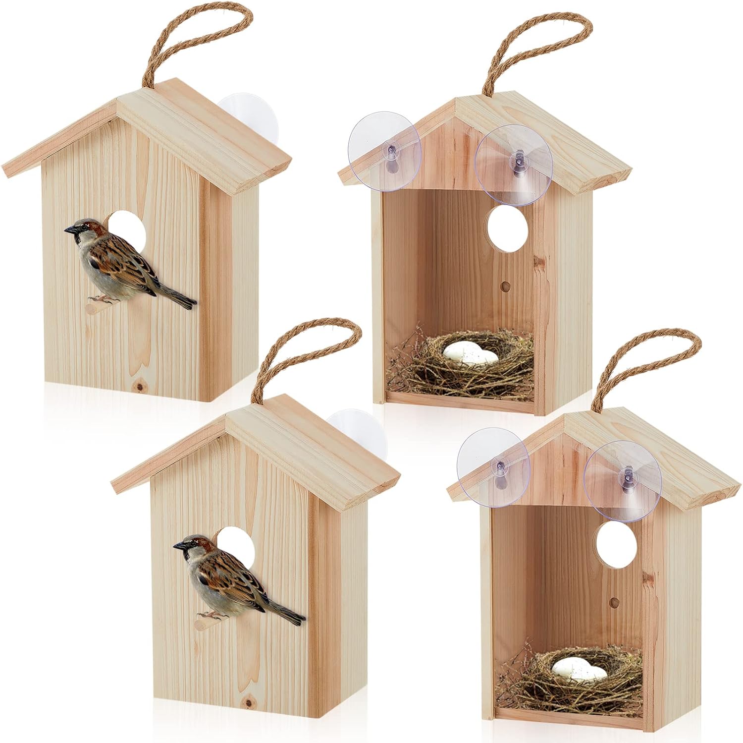 4 Pcs Wooden Window Bird Feeders for Outside Gift for Christmas Window ...