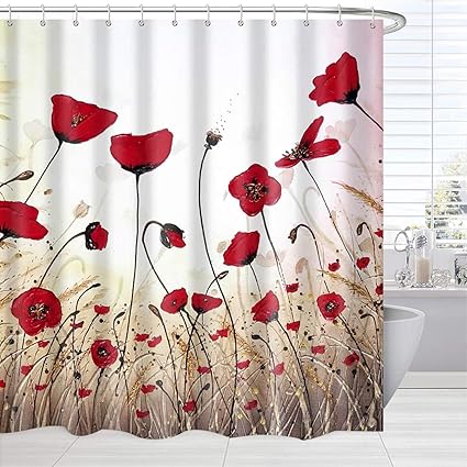 Amazon.com: BROSHAN Red Fabric Shower Curtain, Washable Shower Curtain ...