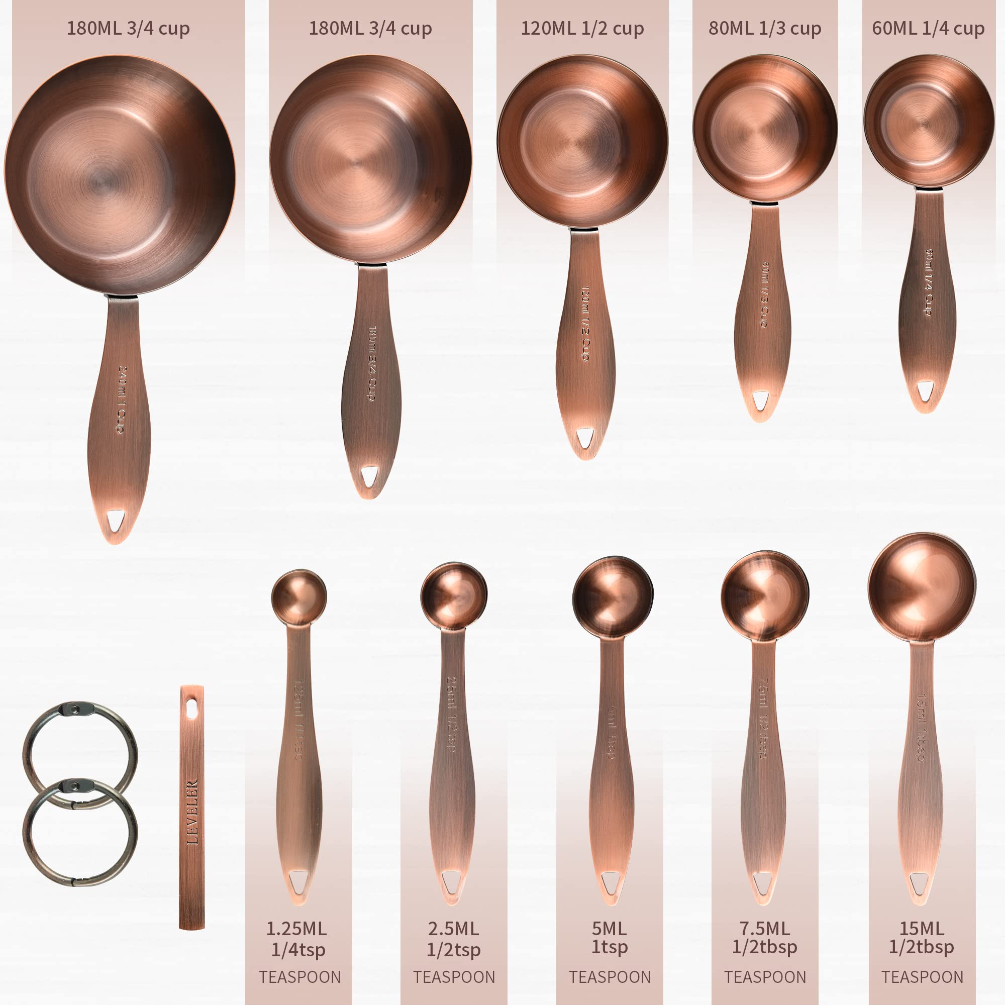 Copper Measuring Spoons Set - 8-Piece Dual-Sided Magnetic Spoons ...