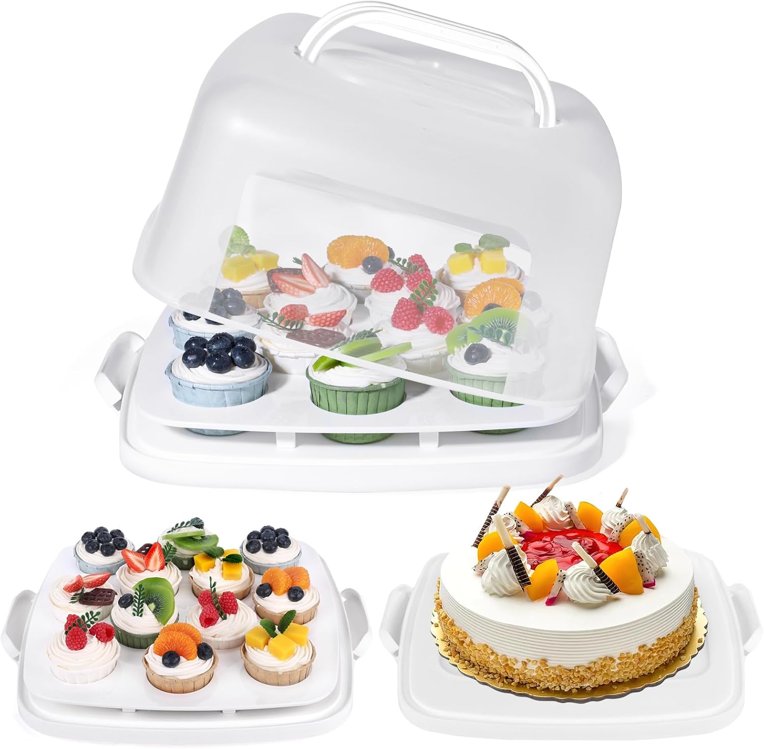 Amazon.com: VGOODALL Cake Carrier with Lid, White Square Cake Holder ...