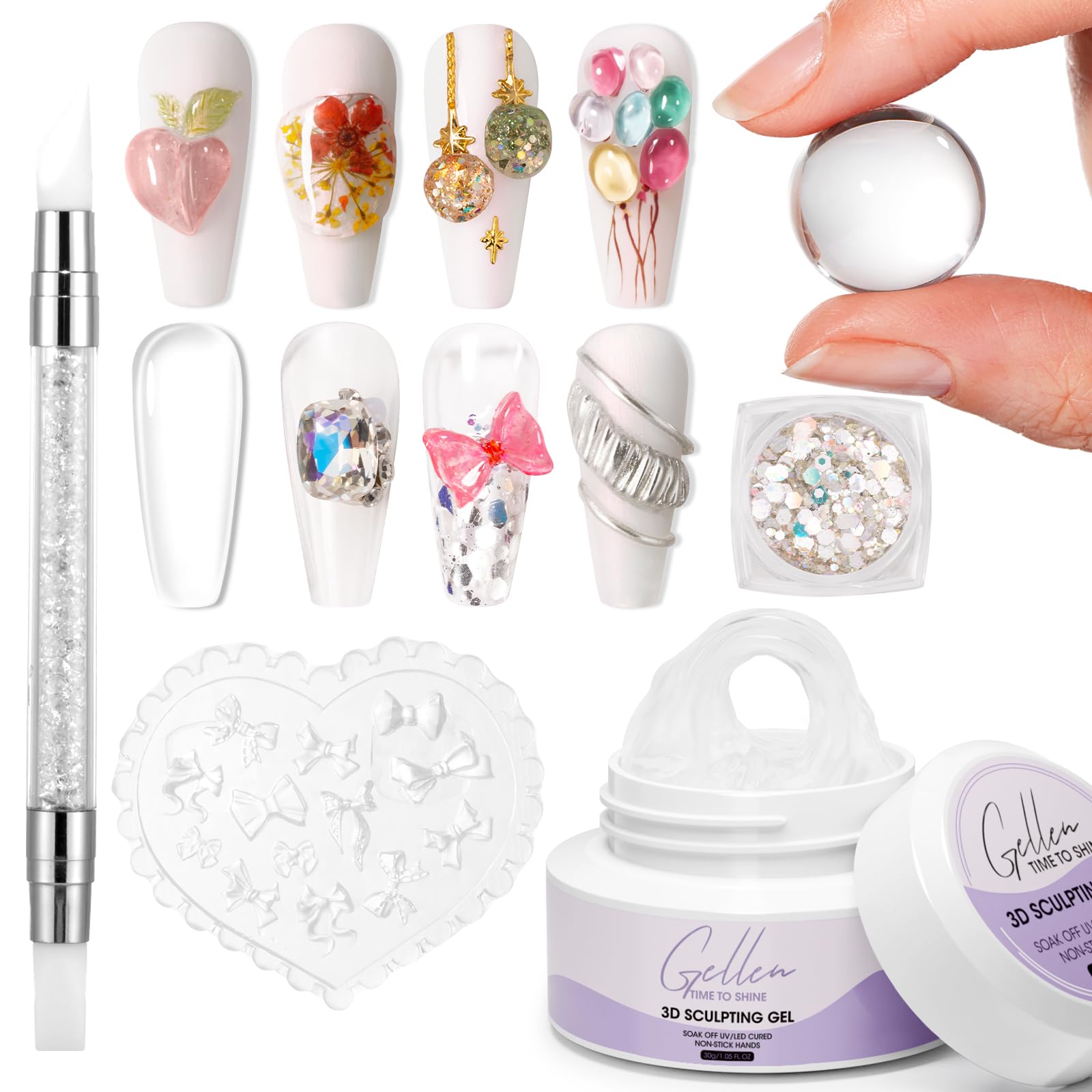 Amazon.com : Gellen 3D Gel Nail Art Kit - Clear 3D Nail Art Sculpting ...