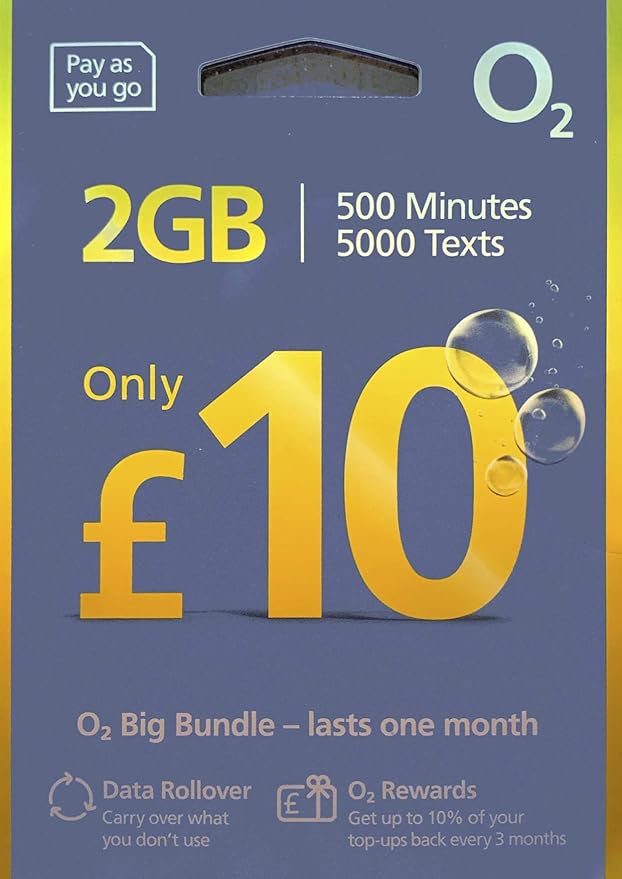 O2 Pay As You go sim card, BIG BUNDLE 10 tariff - sims can be used with ...
