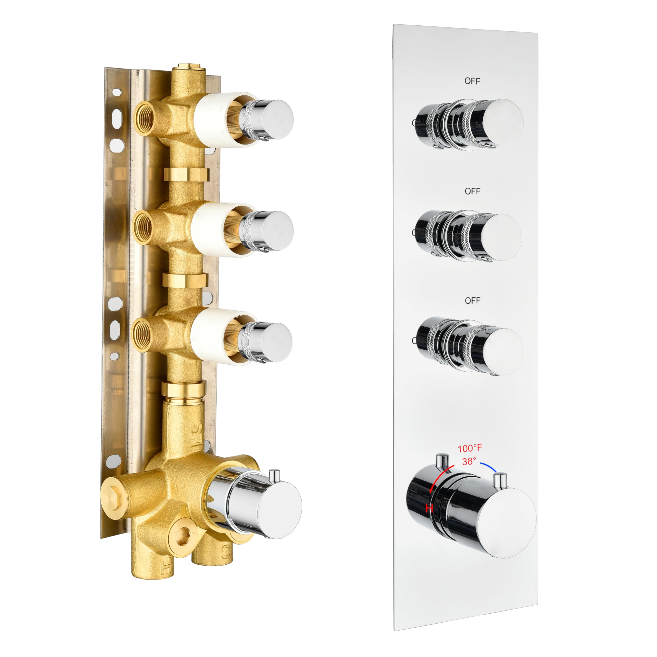 OMEKNTOP 3 Way Shower Diverter Valve Chrome, 3 Function Thermostatic ...
