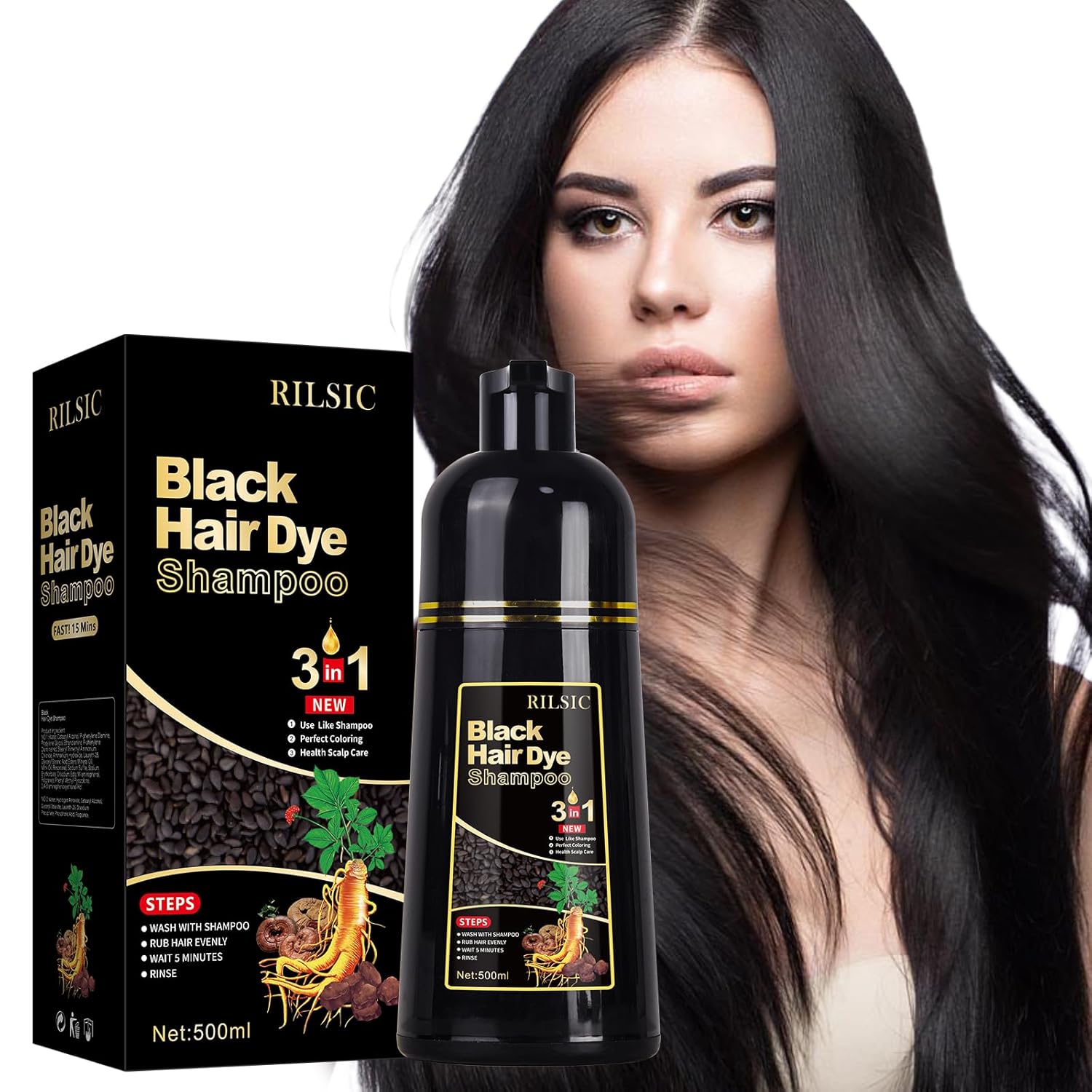 Amazon.com : RILSIC Hair Dye Shampoo 3 IN 1 for Women & Men, Instant ...