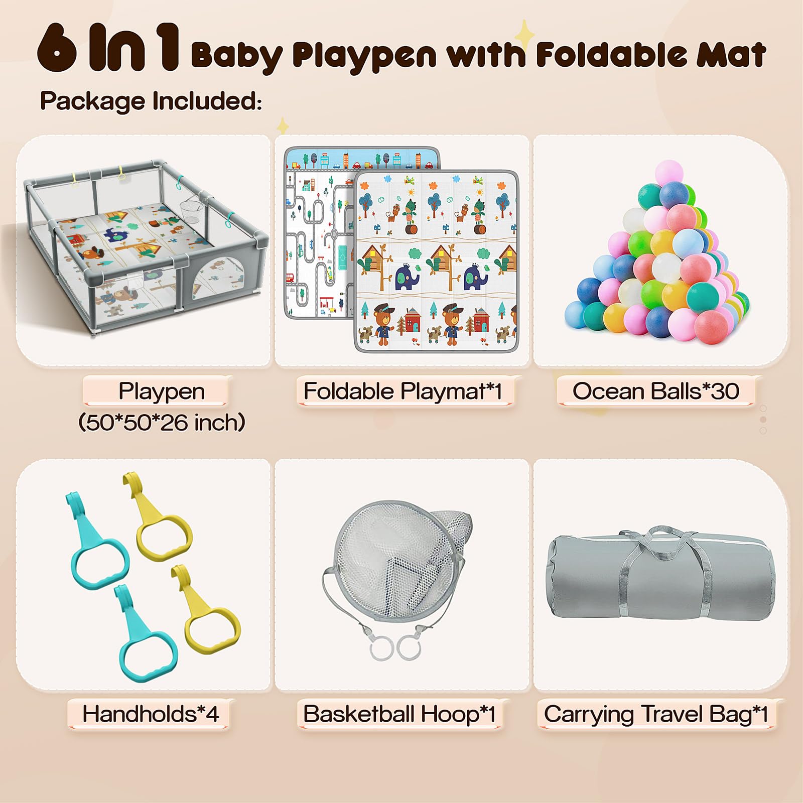 Gimars Upgraded 320D Washable Baby Playpen with Padding Mat, 6in1 Large ...