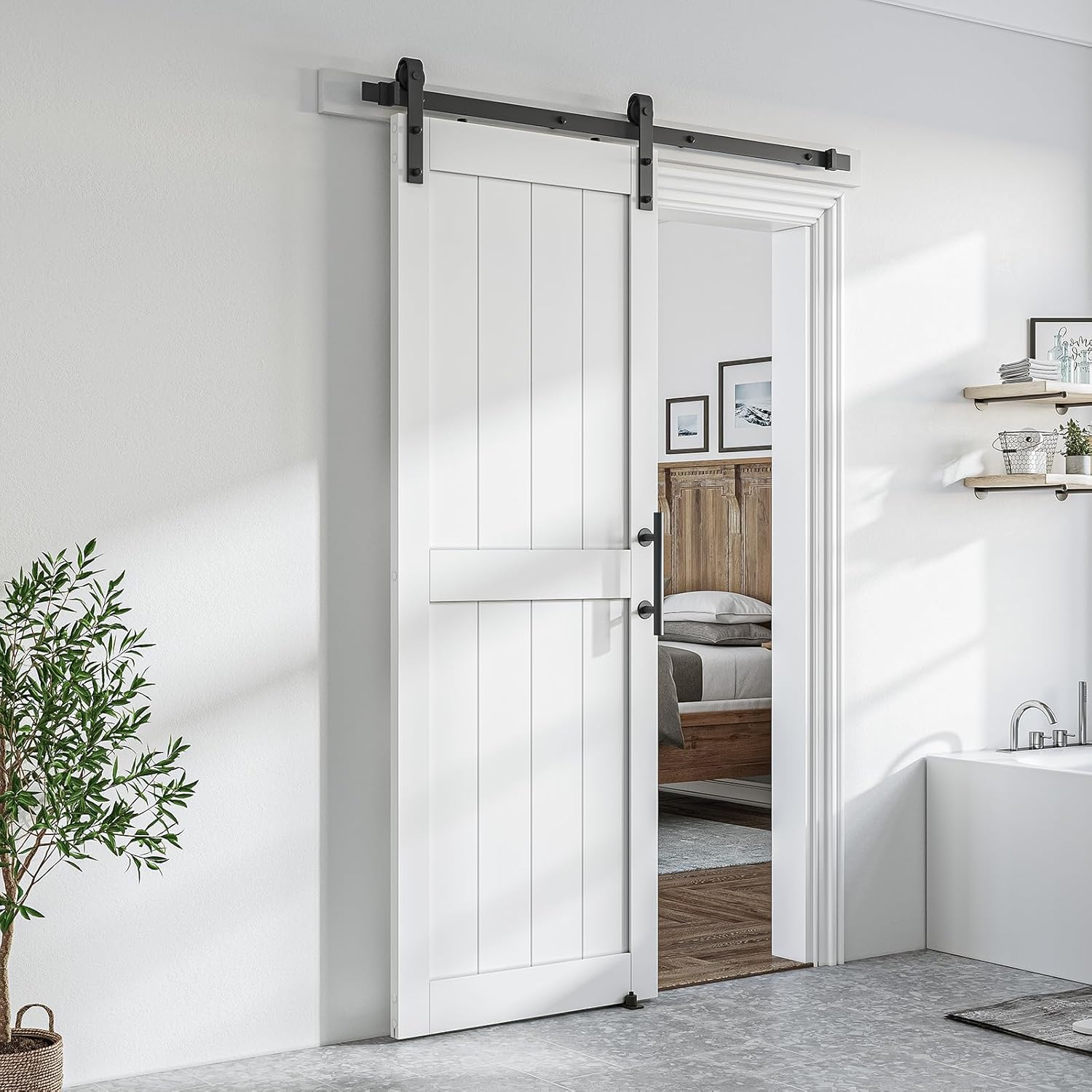 Amazon.com: SmartStandard 30 x 80 inch White Sliding MDF Barn Door with ...