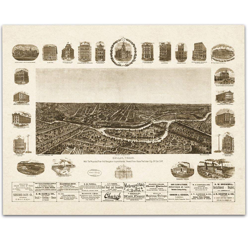 Amazon.com: 1892 Vintage Map of Dallas, Texas 11x14 Unframed Poster ...