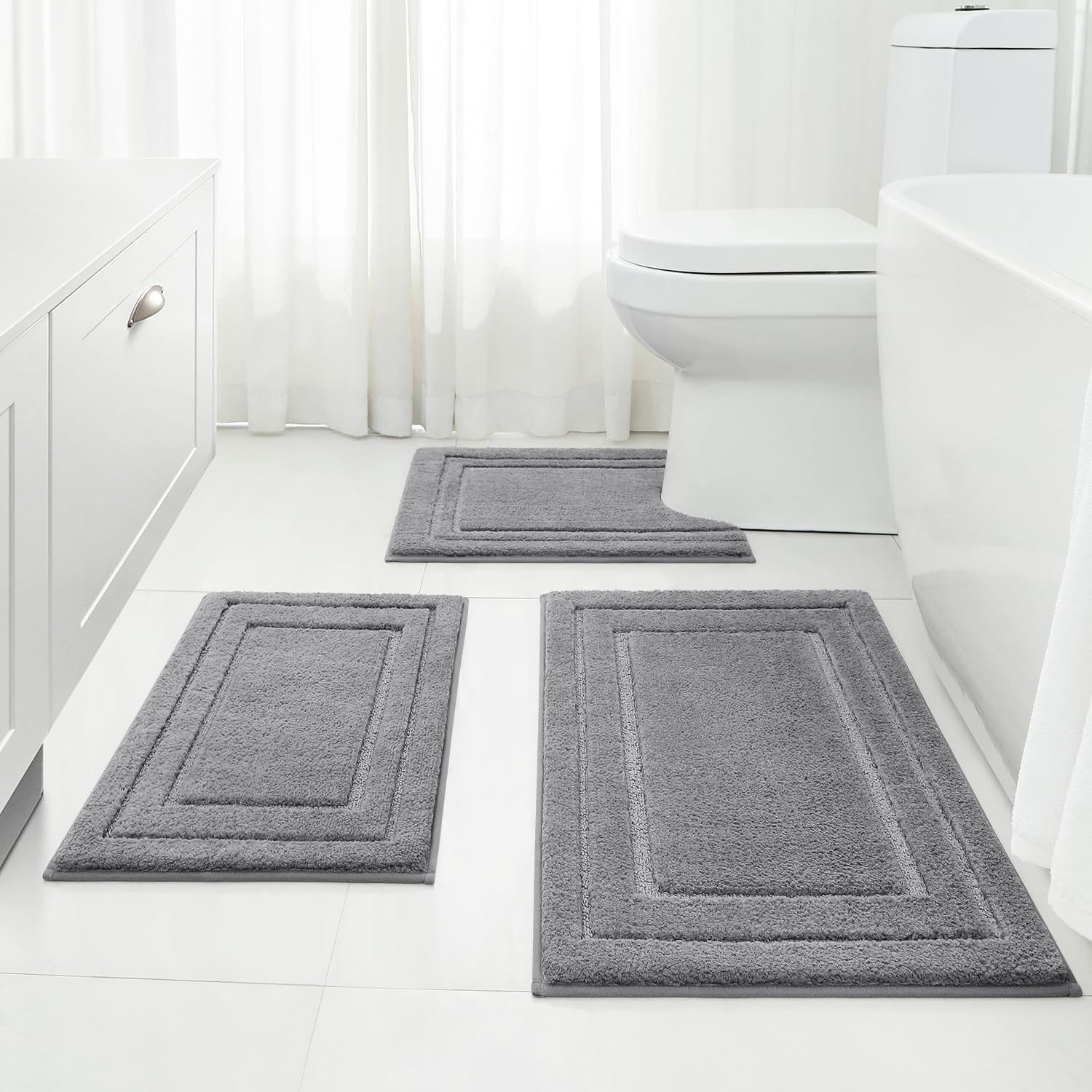 Amazon.com: Bsmathom Bathroom Rug Set 3 Piece, Non-Slip Plush Shaggy ...