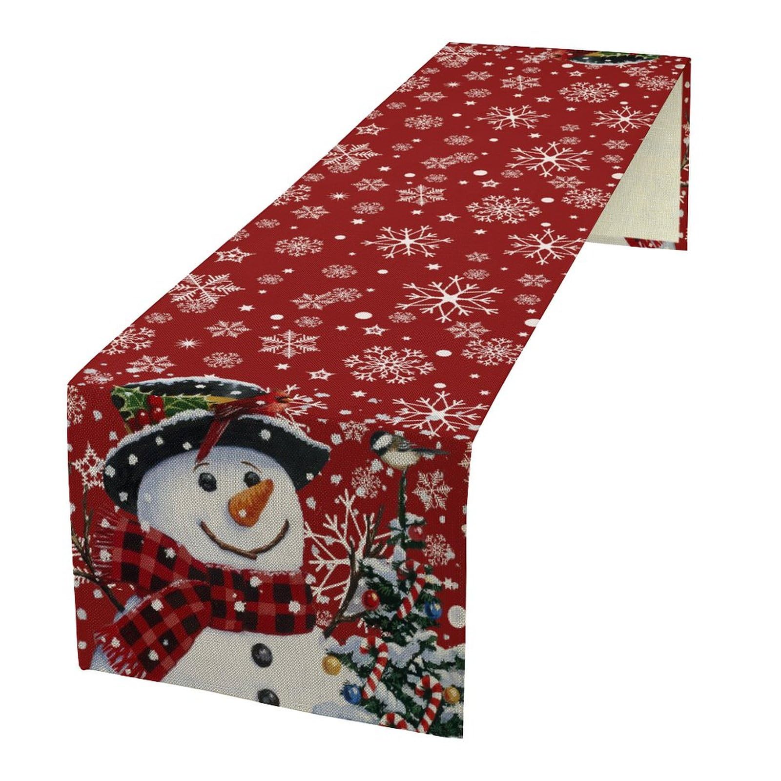 Amazon.com: Red Christmas Table Runner - Snowman Rustic Christmas Birds ...
